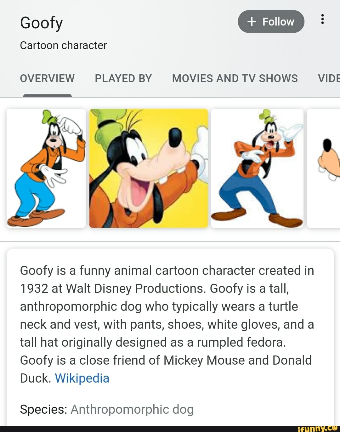 I Goofy is a funny animal cartoon character created in 1932 at Walt ...
