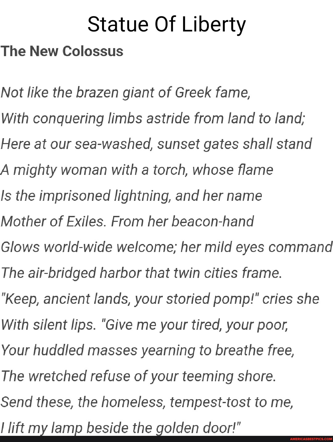 Statue Of Liberty The New Colossus Not like the brazen giant of Greek ...