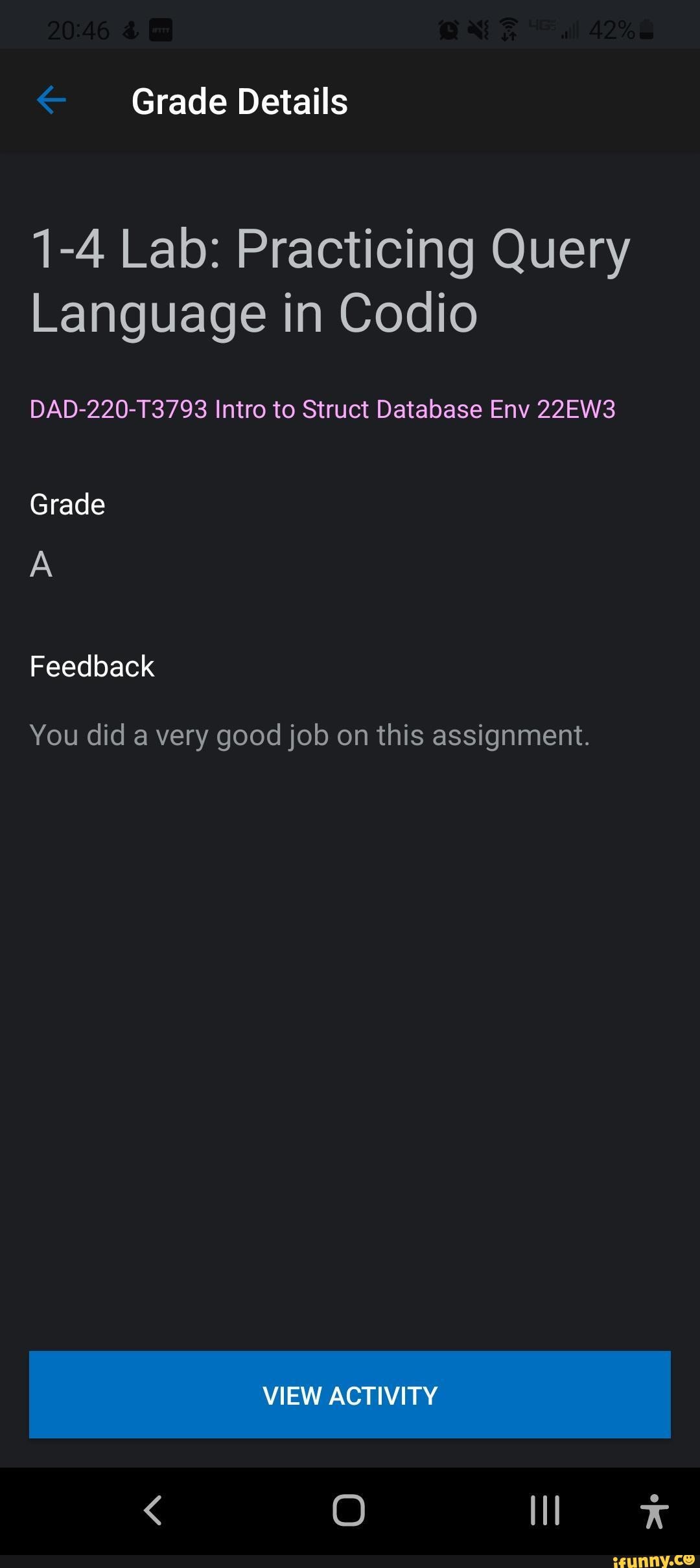 So, after 7 years, I completed my first week and got A's on everything. 7 more weeks to go ...