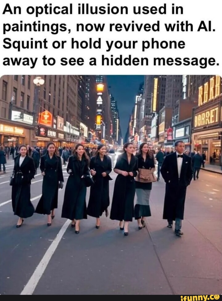 An optical illusion used in paintings, now revived with Al. Squint or ...