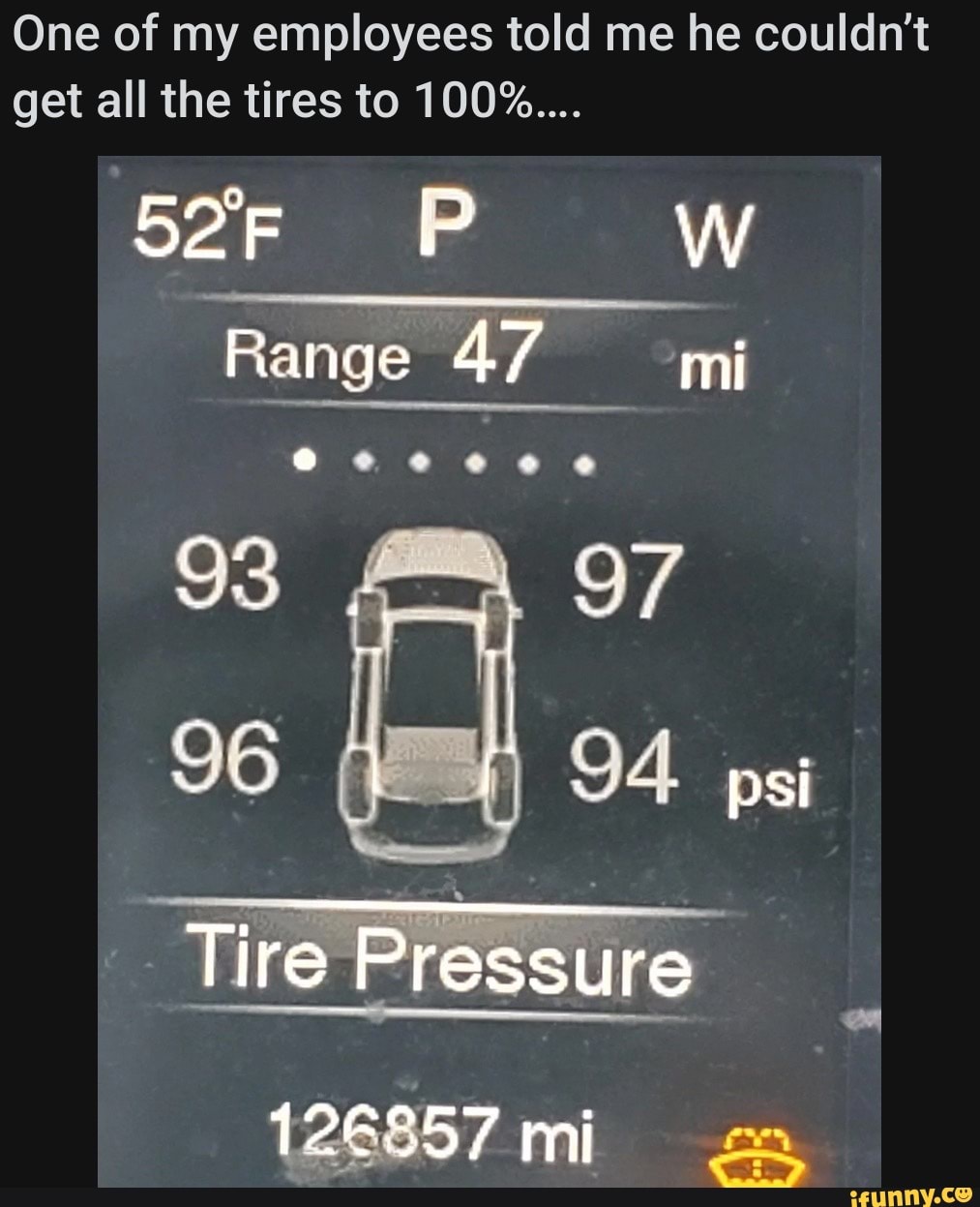 One of my employees told me he couldn't get all the tires to 100%... IP ...