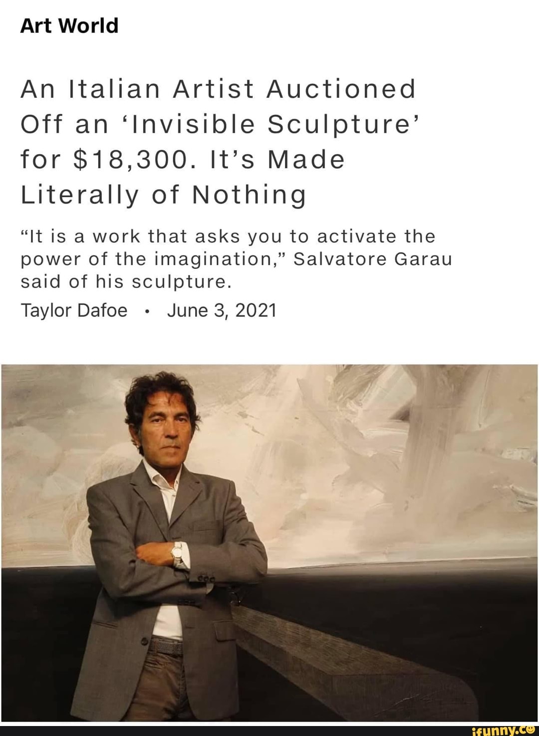 Art World An Italian Artist Auctioned Off an 'Invisible Sculpture' for ...