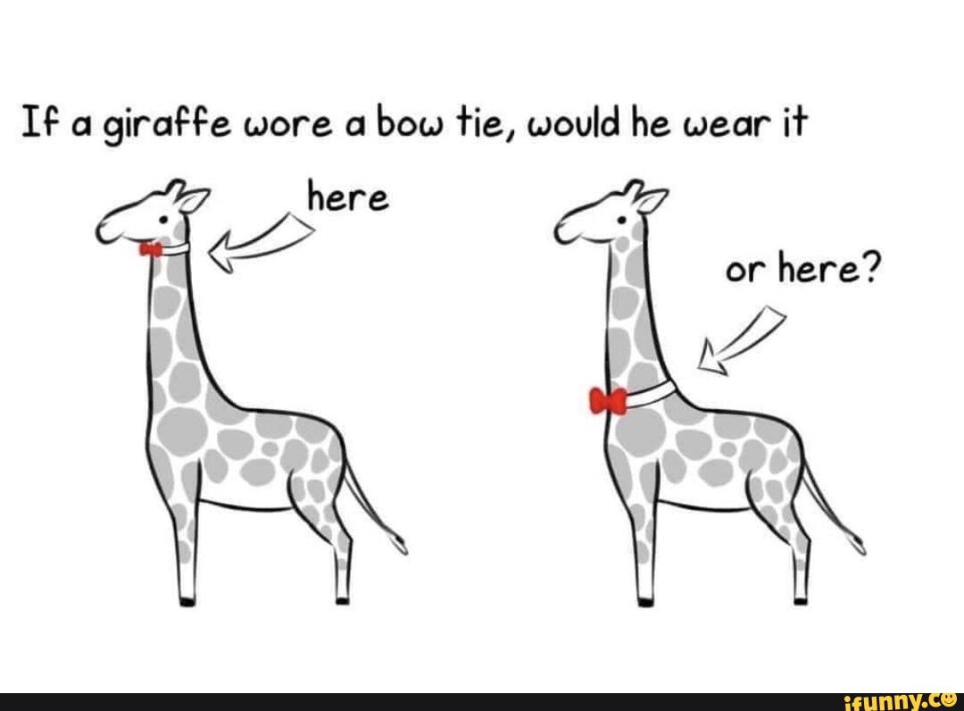 Shower Thoughts If A Giraffe Wore A Bow Tie Would He Wear It Here Or Here Ifunny
