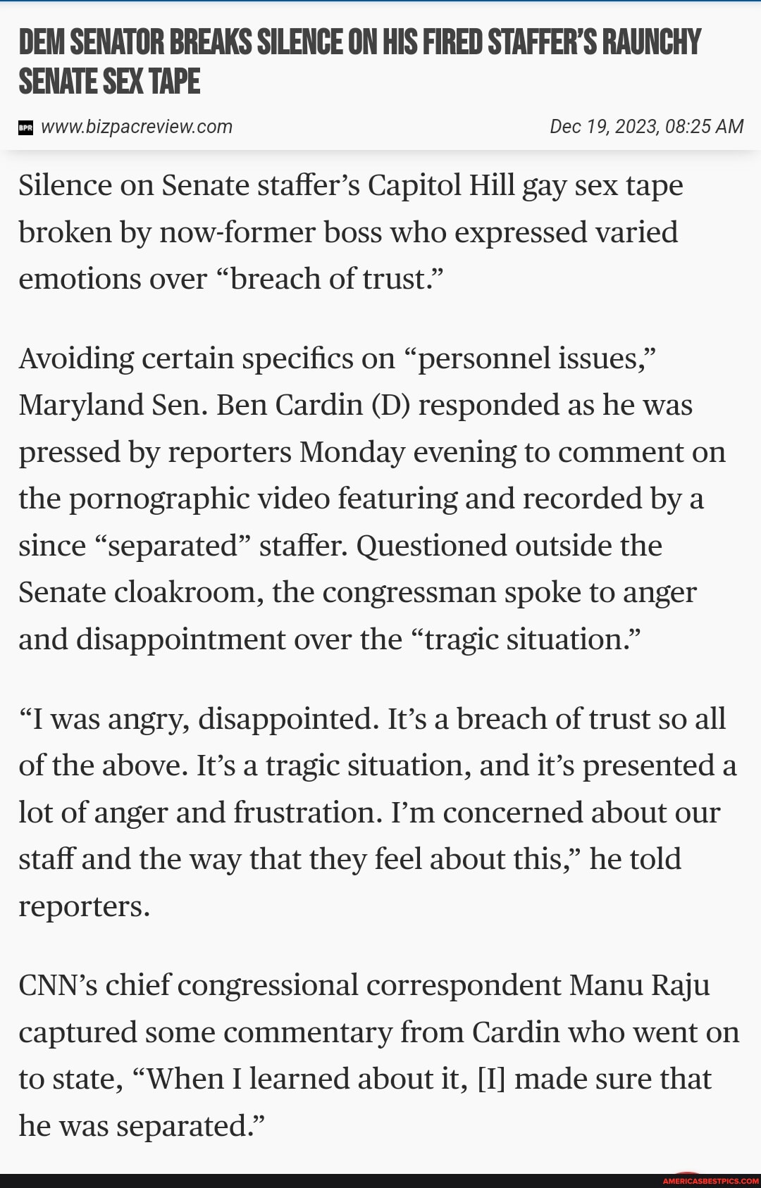 Dem Senator Breaks Silence On His Fired Staffers Raunchy Senate Sex