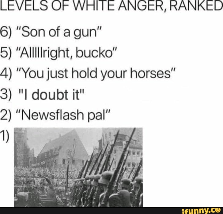 LEVELS OF WHITE ANGER, RANKED 6) "Son of a gun" 5) "Alllilright, bucko ...