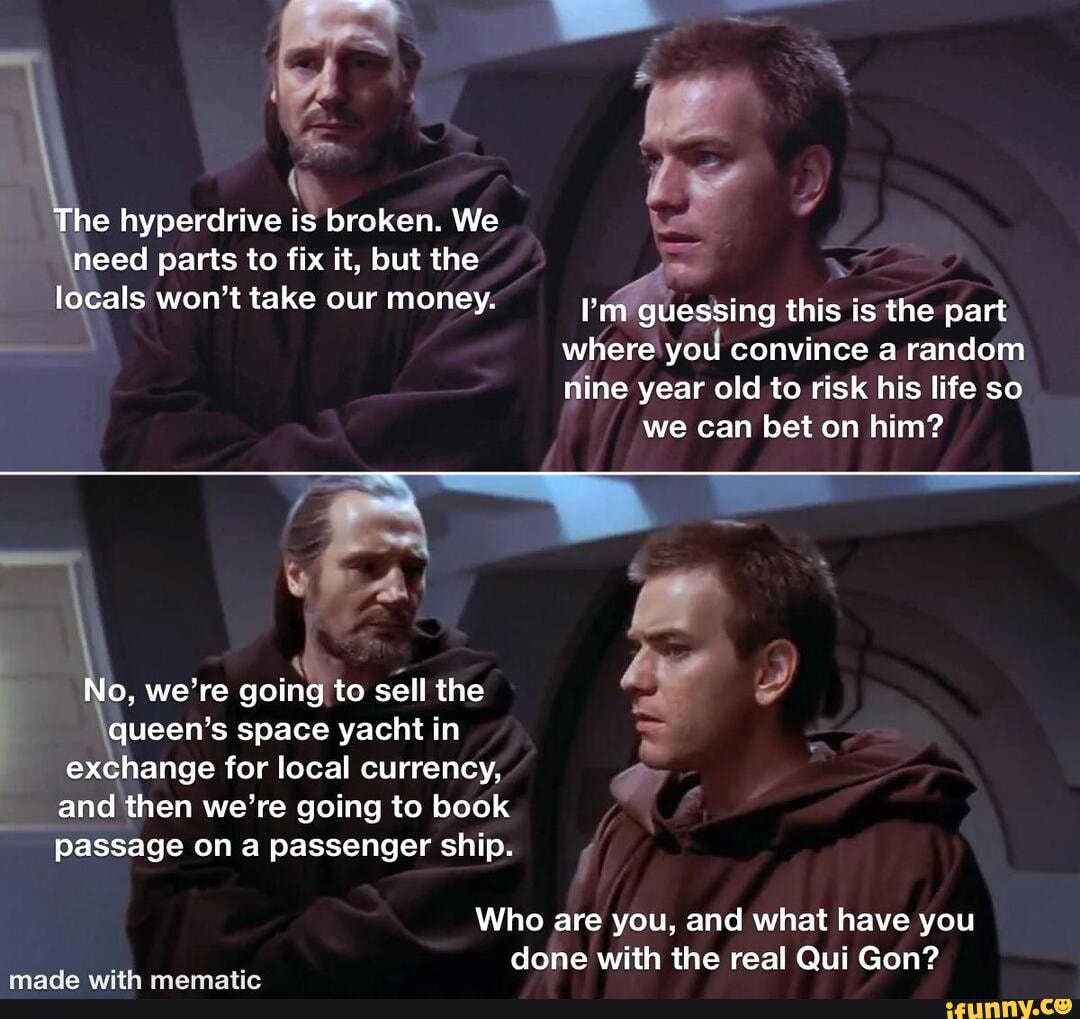 The hyperdrive is broken, We need parts to fix it, but the locals won't ...