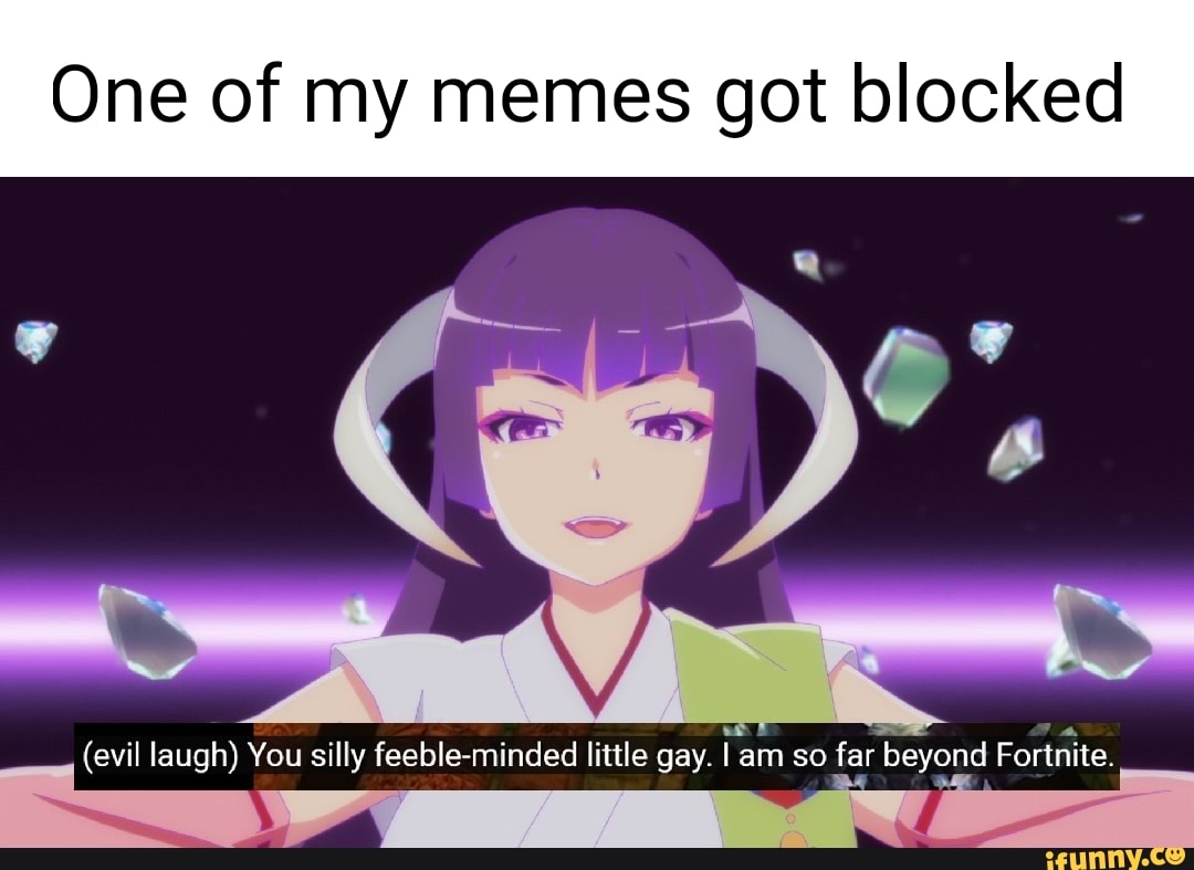 One of my memes got blocked (evil laugh) You silly feeble-minded little ...