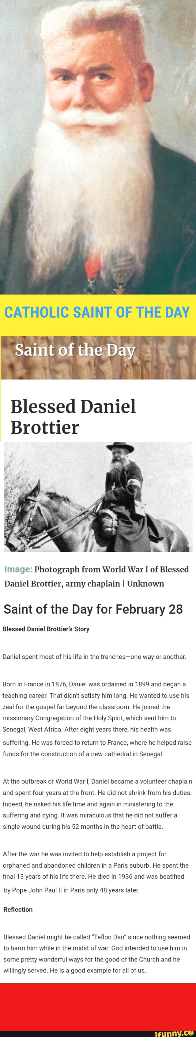 CATHOLIC SAINT OF THE DAY of th Blessed Daniel Brottier Image ...
