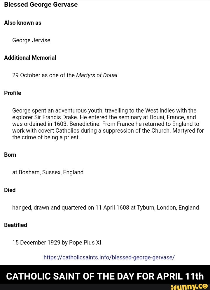 Blessed George Gervase Also known as George Jervise Additional Memorial ...