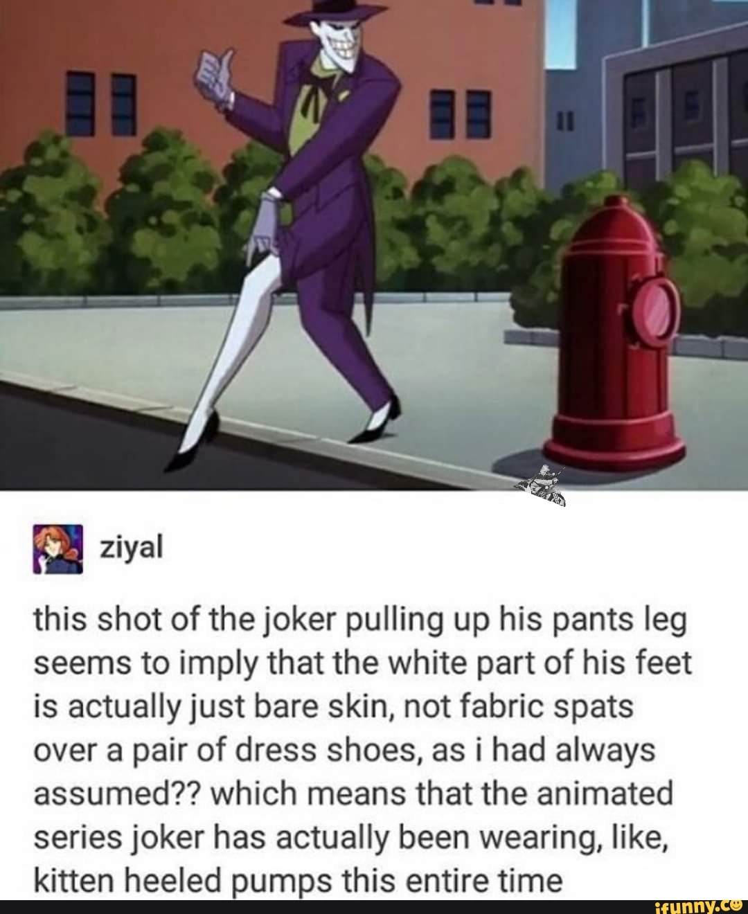This shot of the joker pulling up his pants leg seems to imply that the ...