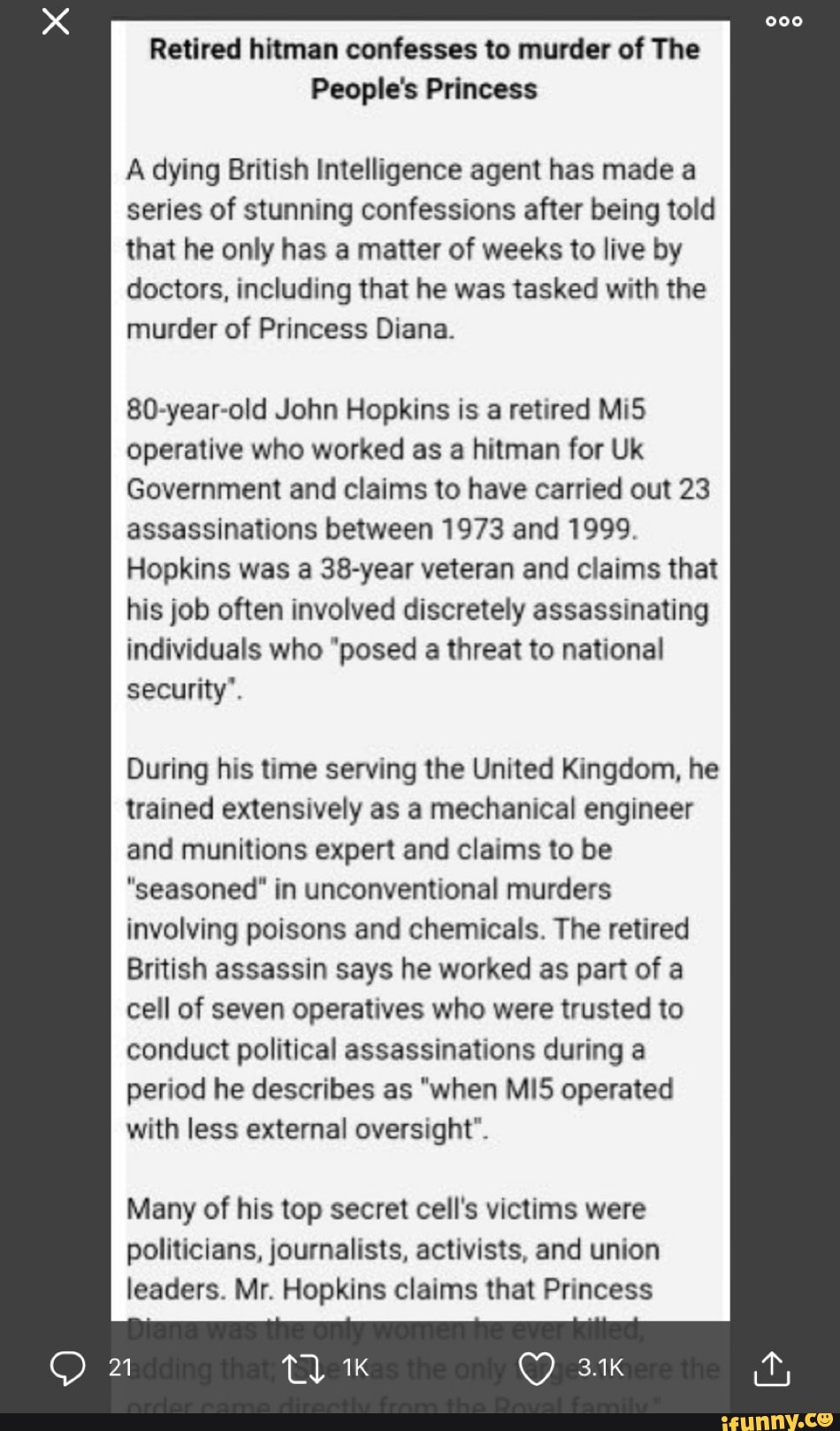 Retired hitman confesses to murder of The People's Princess A dying ...