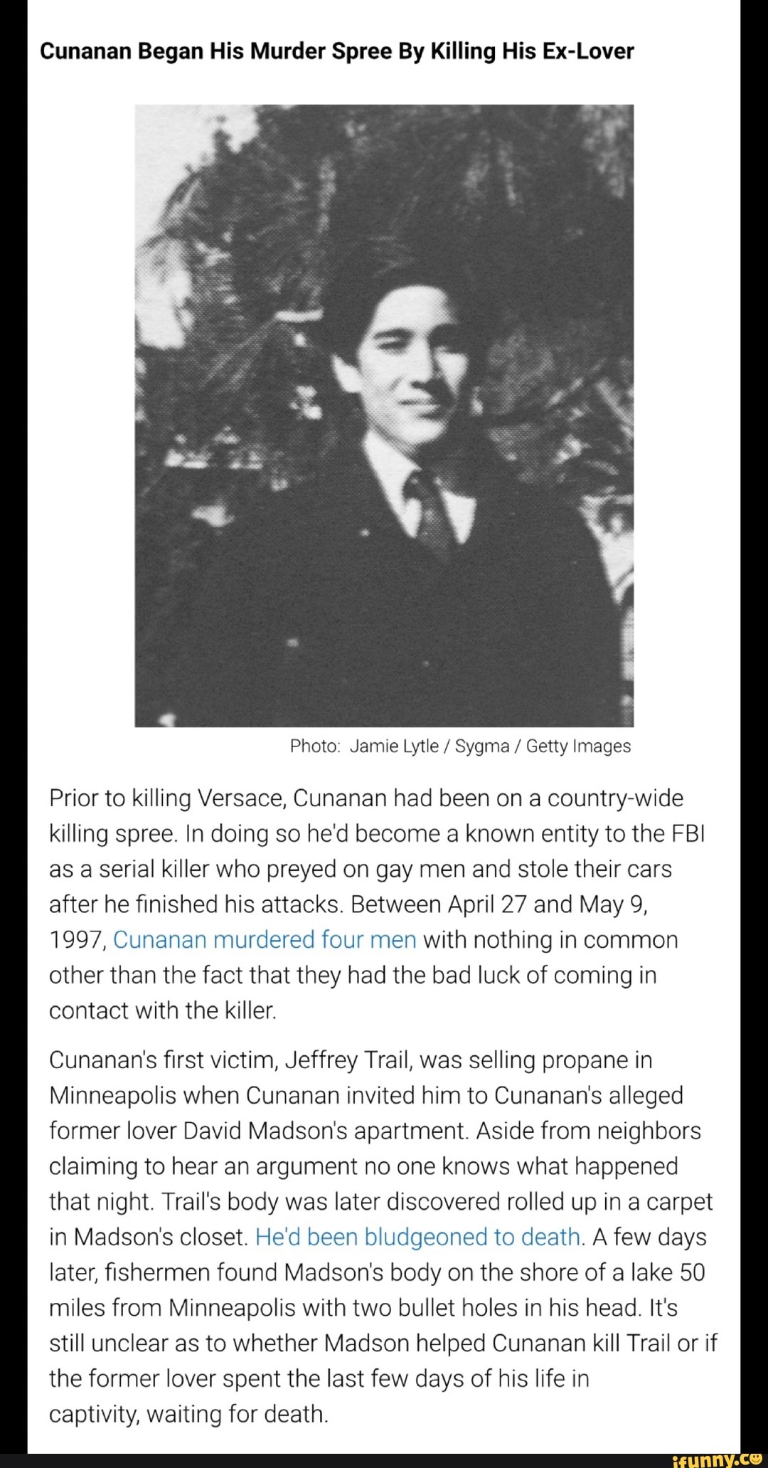 Cunanan Began His Murder Spree By Killing His Ex-Lover Photo: Jamie ...