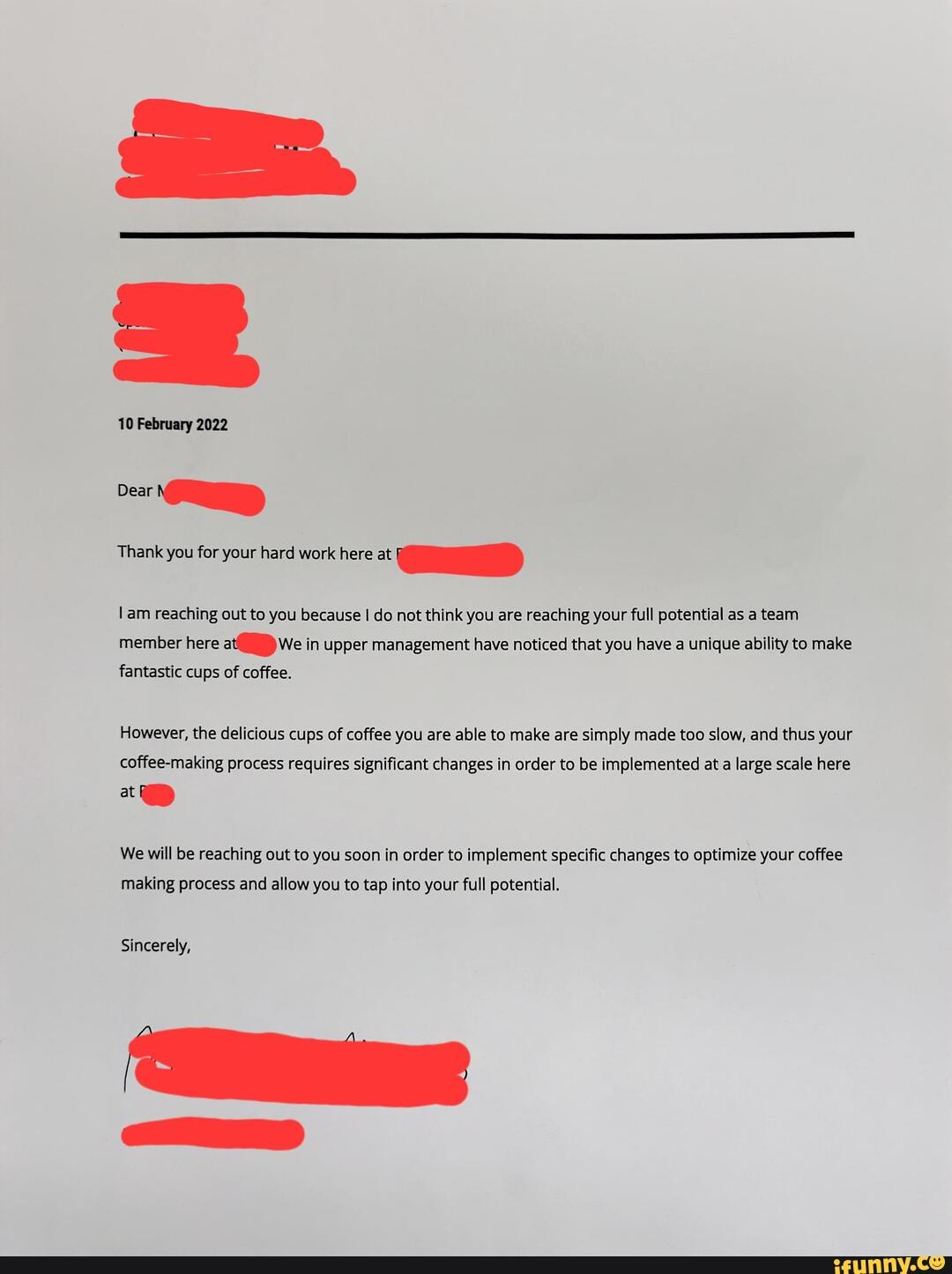 10 February 2022 Dear Thank you for your hard work here at lam reaching ...