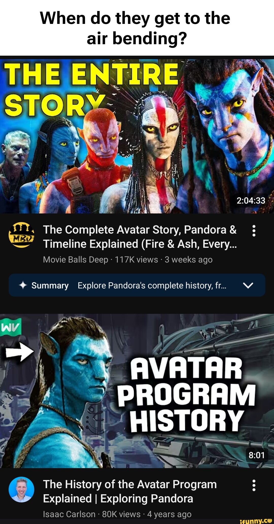 When do they get to the air bending? The Complete Avatar Story, Pandora ...