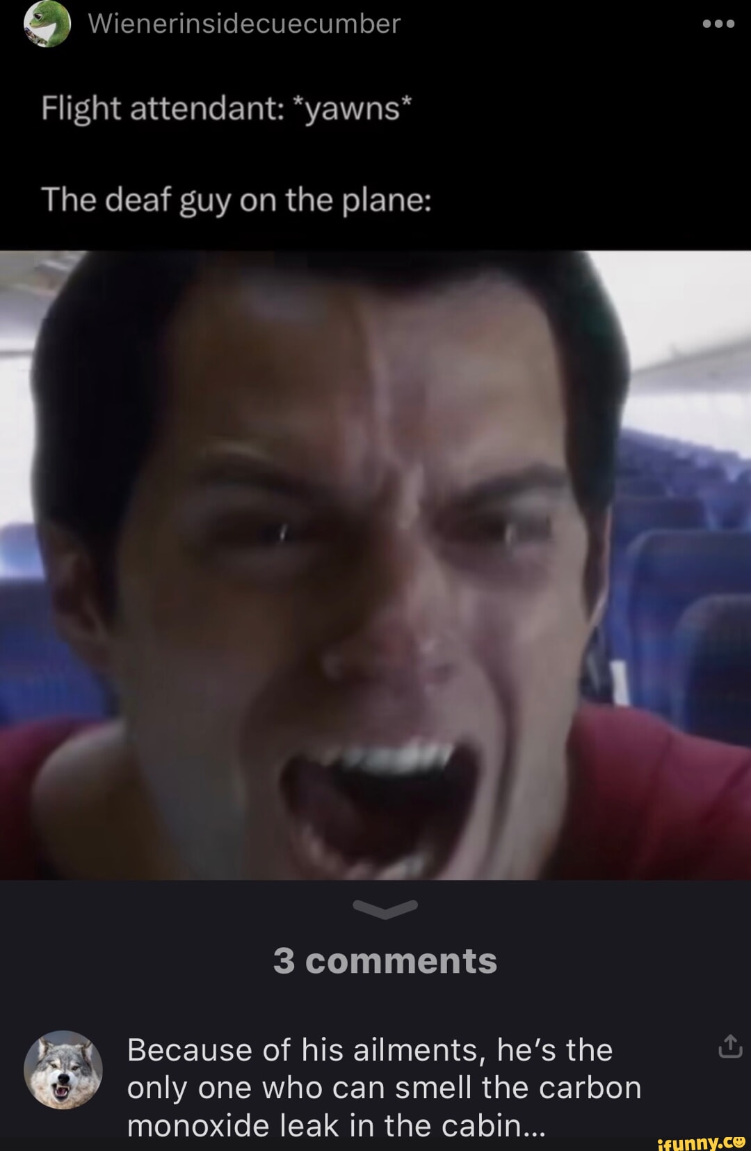 Wienerinsidecuecumber Flight attendant: *yawns* The deaf guy on the ...