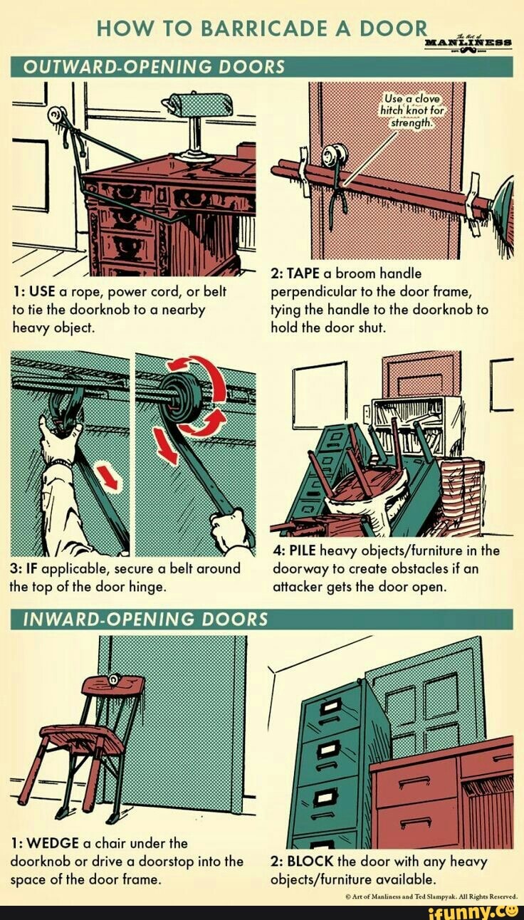 HOW TO BARRICADE A DOOR broom handle 1: USE a rope, power cord, or belt ...