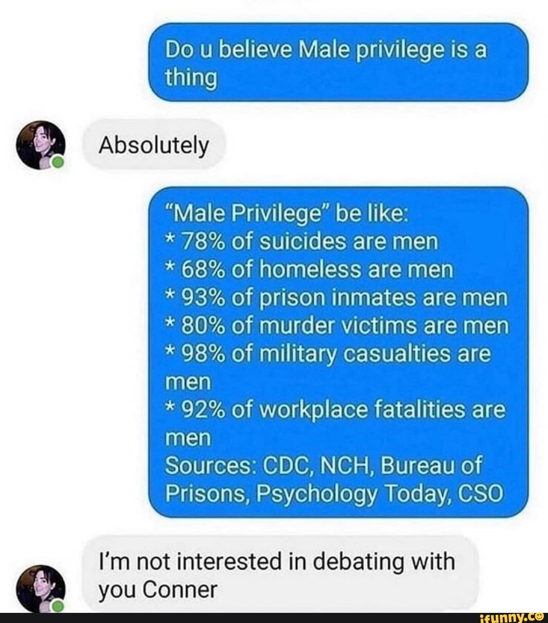 Do u believe Male privilege is a © Absolutely "Male Privilege" be like ...