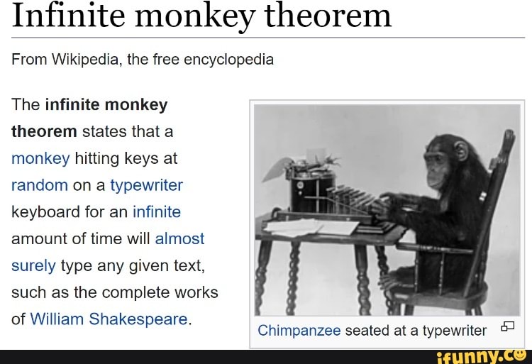 Infinite monkey theorem From Wikipedia, the free encyclopedia The ...