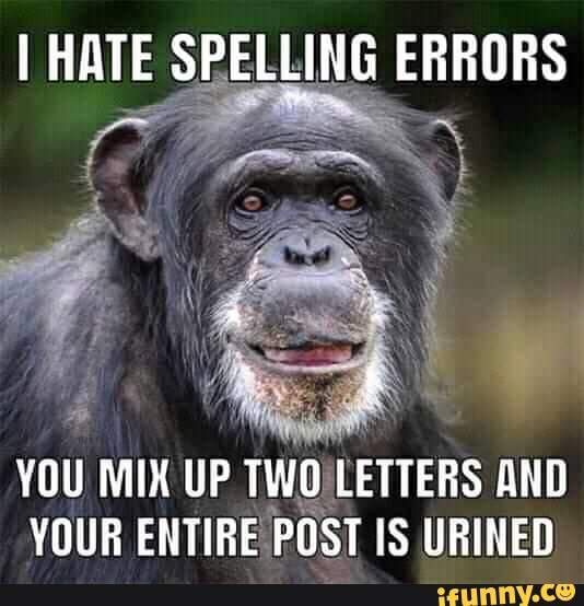 I HATE SPELLING ERRORS YOU MIX UP TWO) LETTERS AND YOUR ENTIRE. POST IS URINED - iFunny