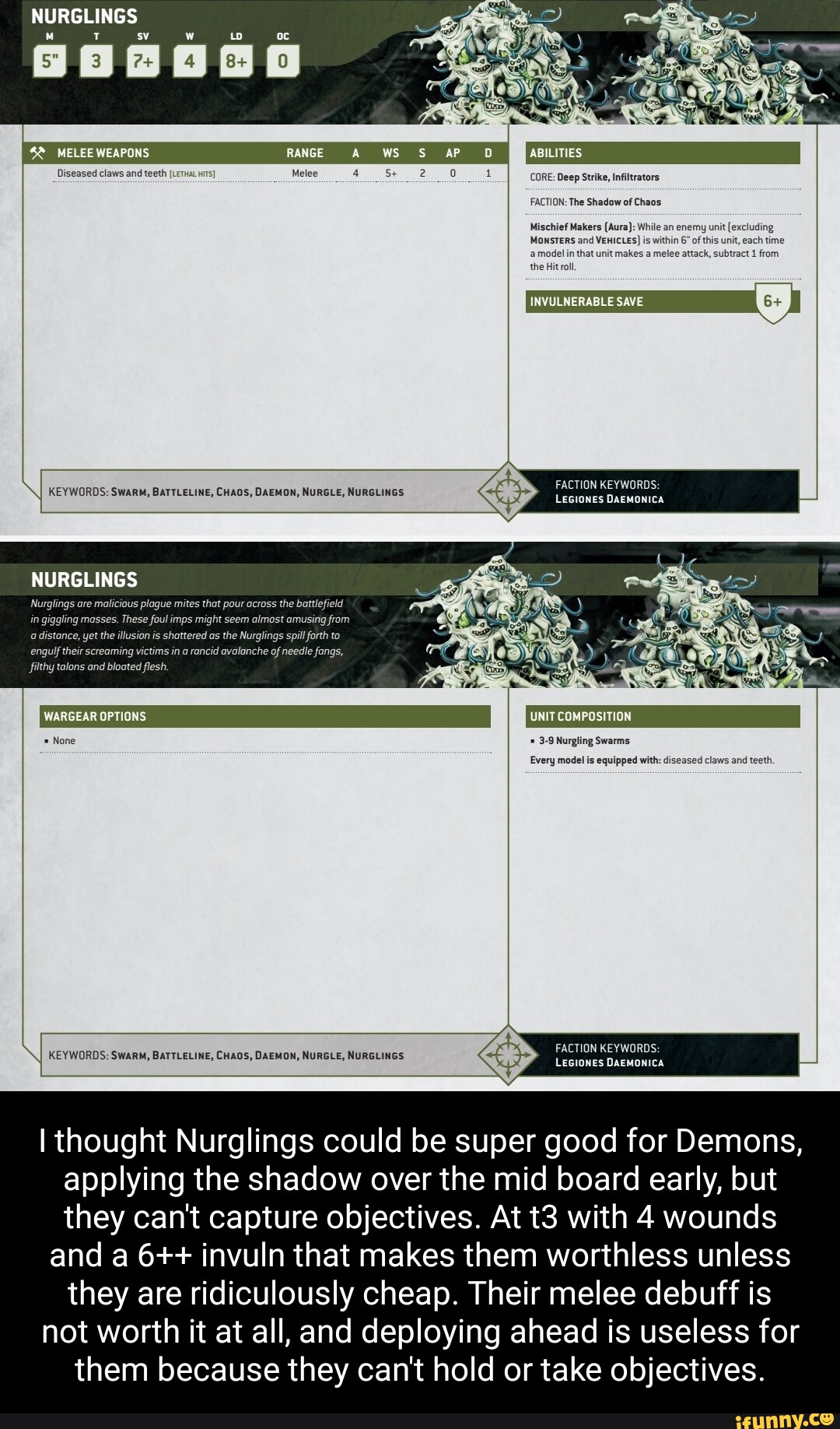 NURGLINGS MELEE WEAPONS ABILITIES Diseased claws and teeth CORE: Deep ...