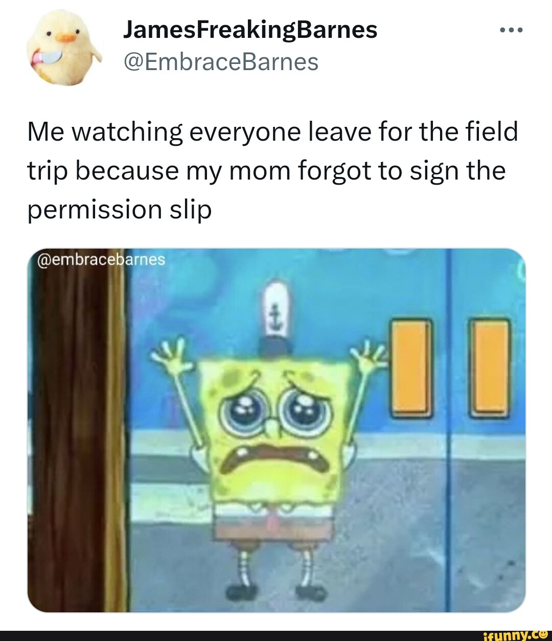 JamesFreakingBarnes @EmbraceBarnes Me watching everyone leave for the ...