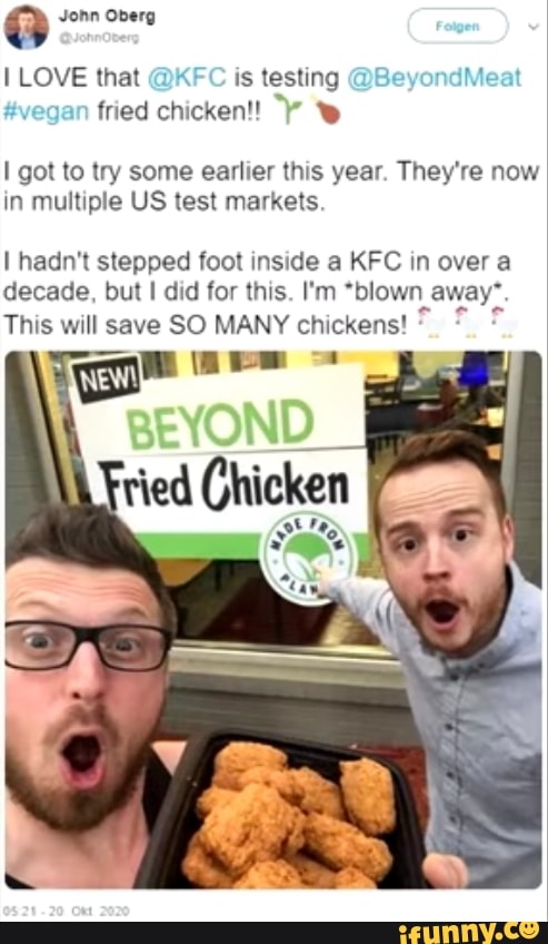 I LOVE that @KFC is testing @BeyondMeat #vegan fried chicken! I got to ...