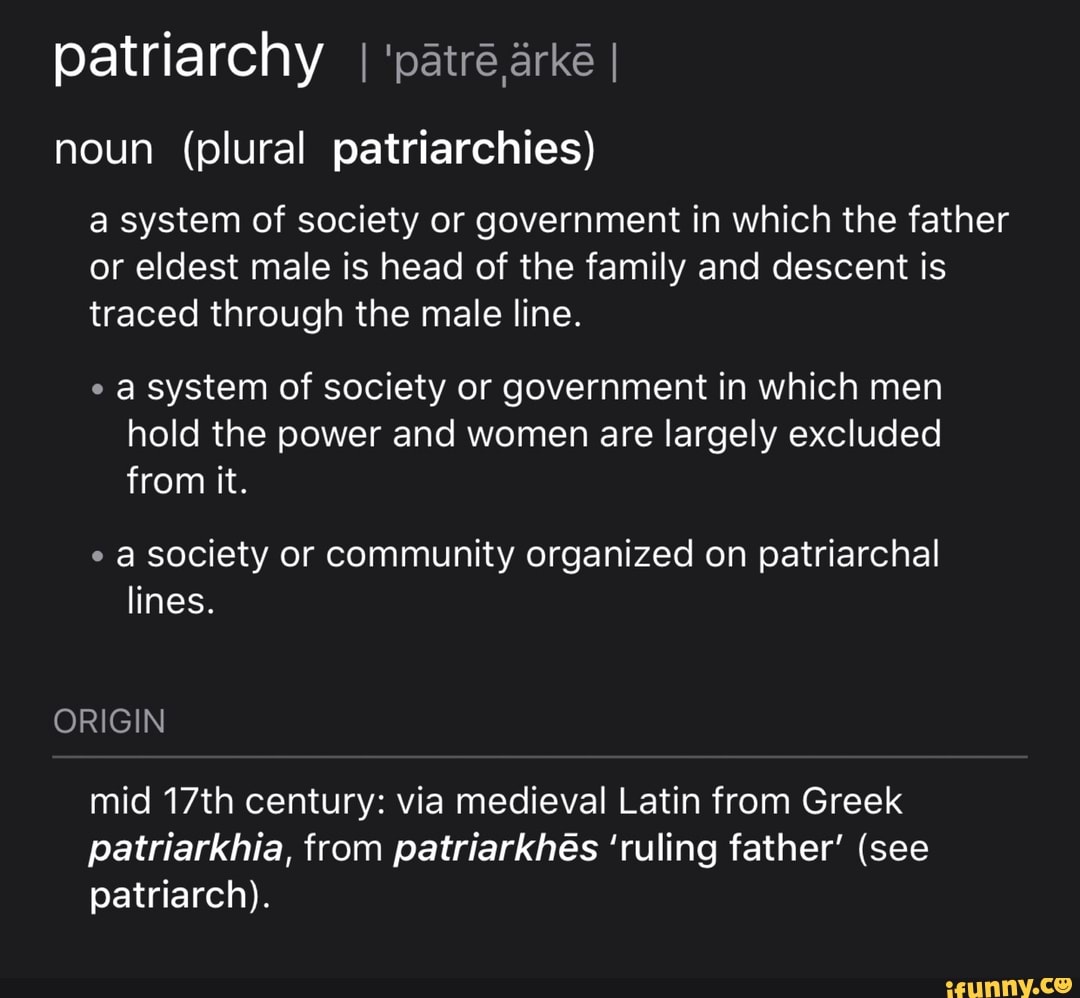 Patriarchy I 'patra arké I noun (plural patriarchies) a system of ...