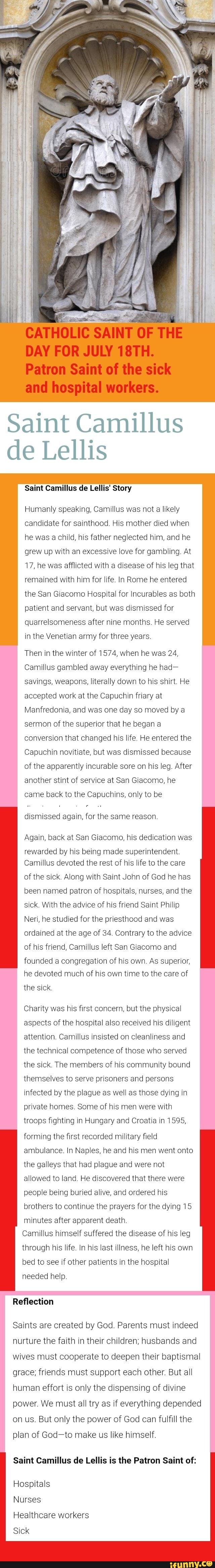 CATHOLIC SAINT OF THE DAY FOR JULY Patron Saint of the ana hospital ...