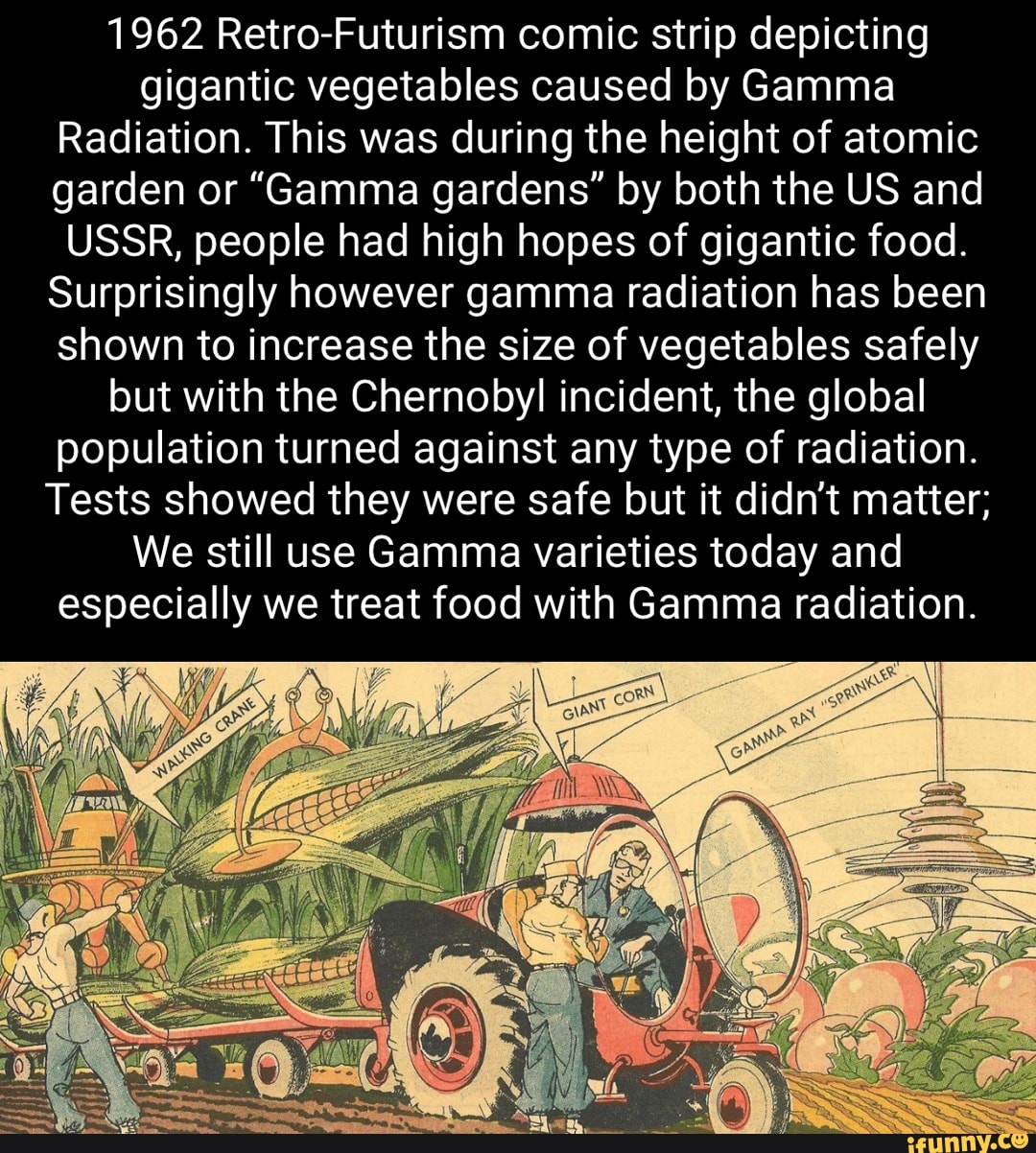 1962 Retro-Futurism comic strip depicting gigantic vegetables caused by ...