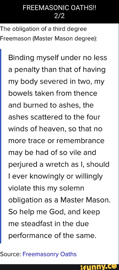 The obligation of a third degree Freemason (Master Mason degree ...