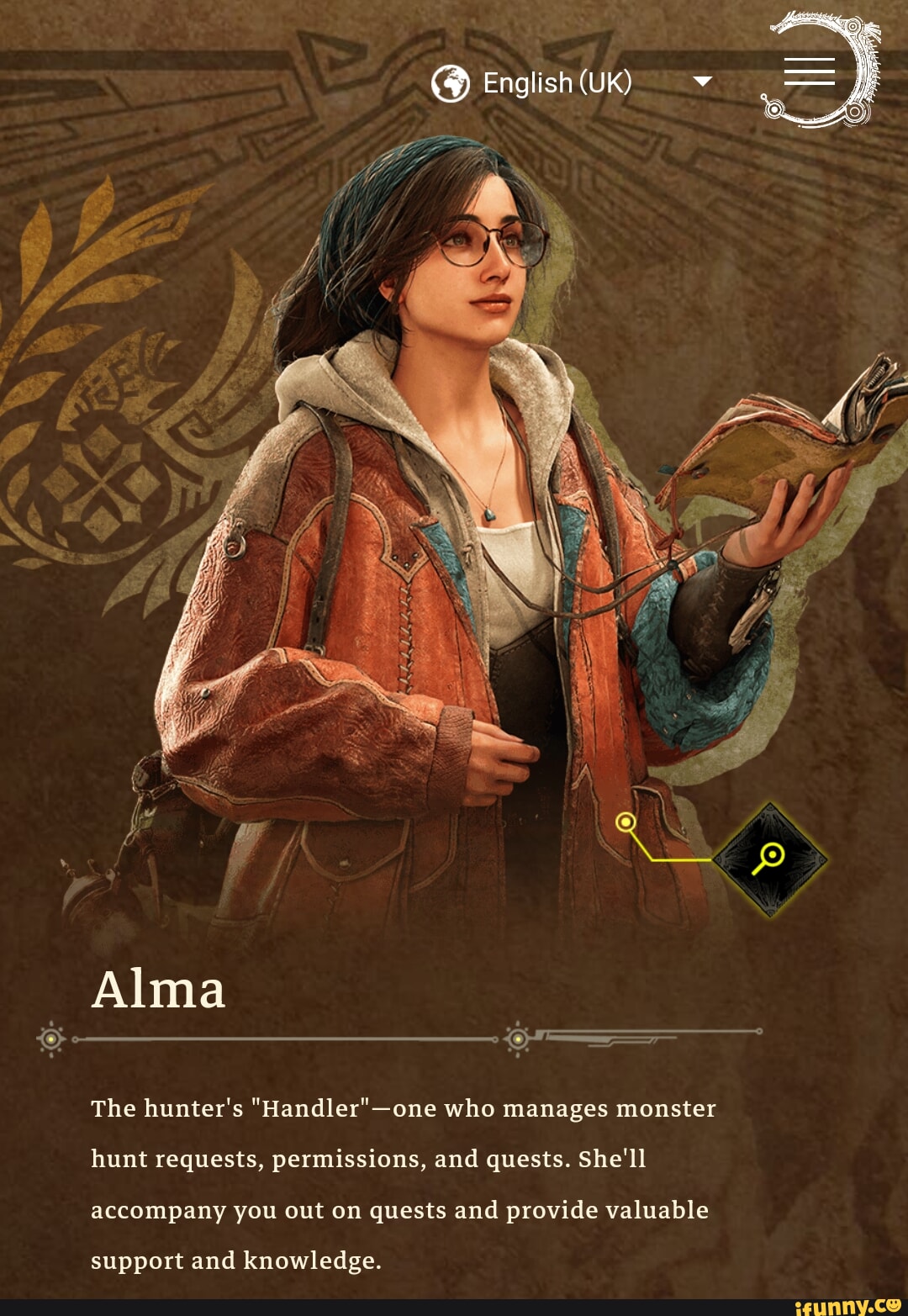 English (UK) Alma The hunter's "Handier one who manages monster hunt ...