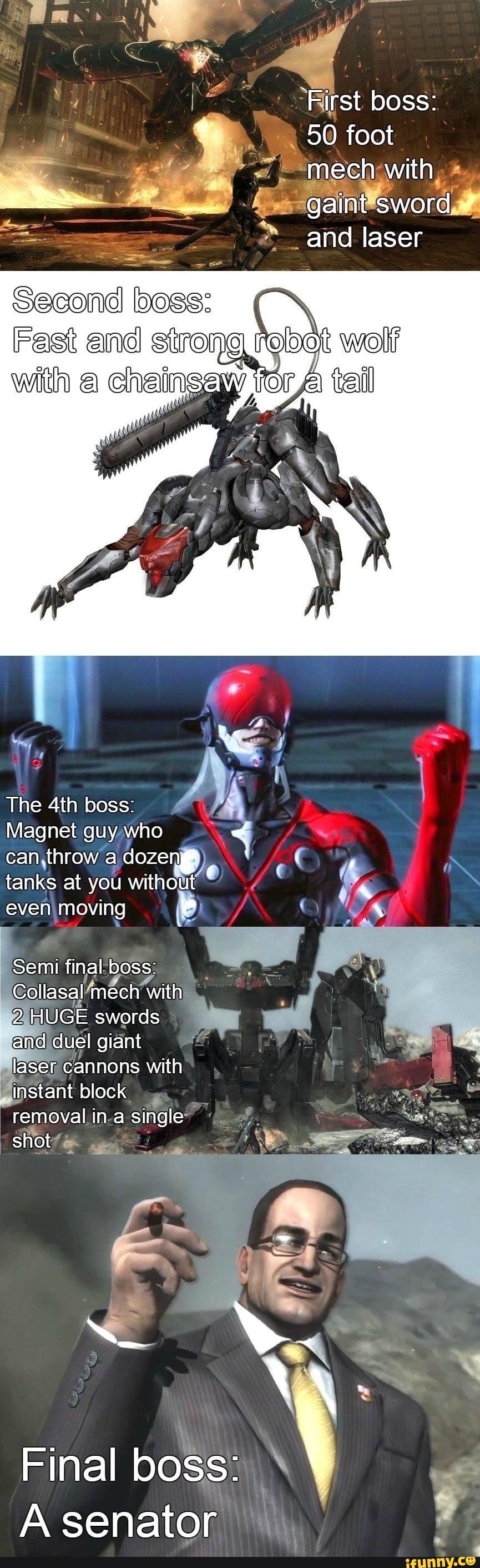 First boss: 50 foot mech with gaint sword and laser boss: Fast and ...