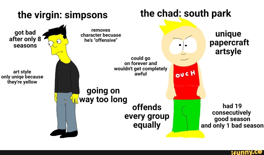 The virgin: simpsons the chad: south park got bad character becuase ...