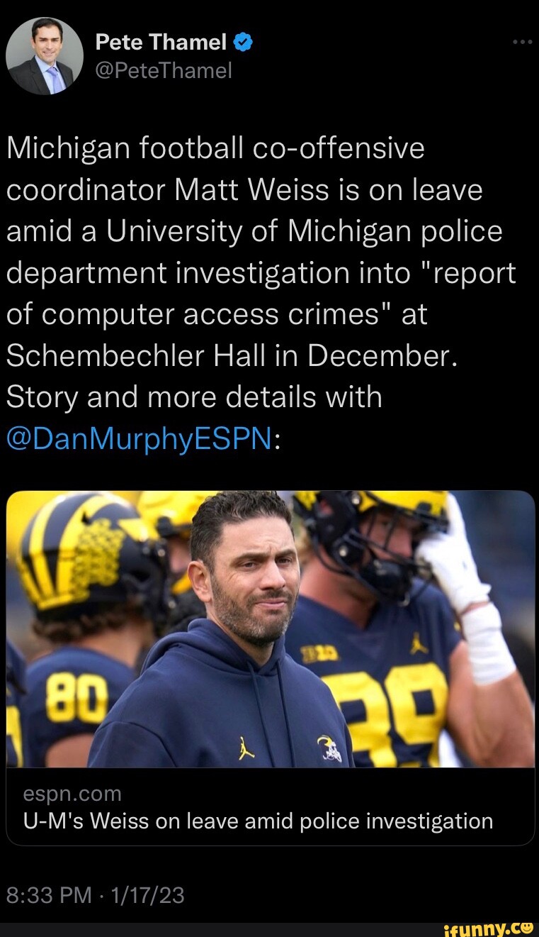 Michigan football co-offensive coordinator Matt Weiss is on leave amid ...