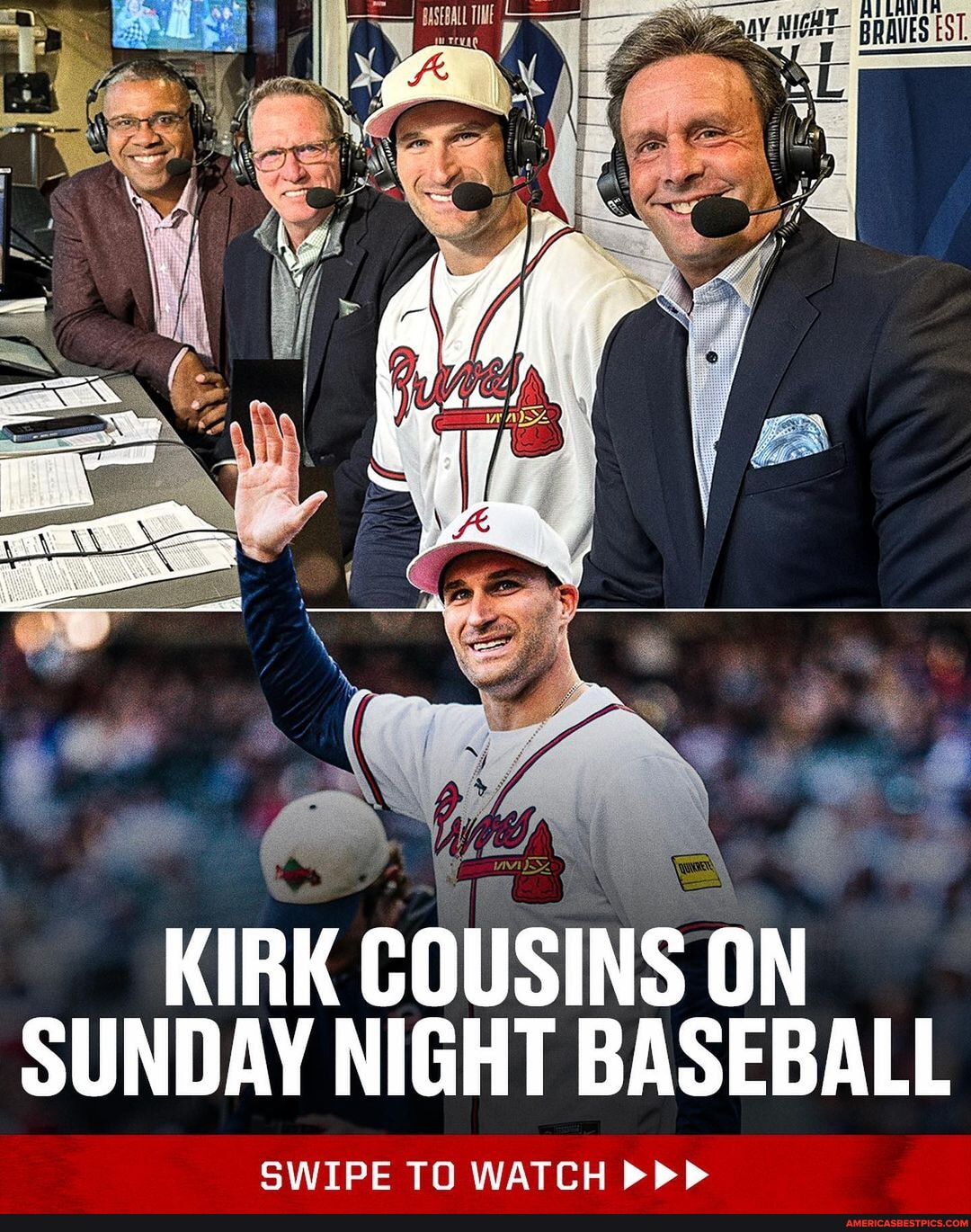 Kirk Cousins threw out the first pitch and joined the broadcast booth 🙌 ...