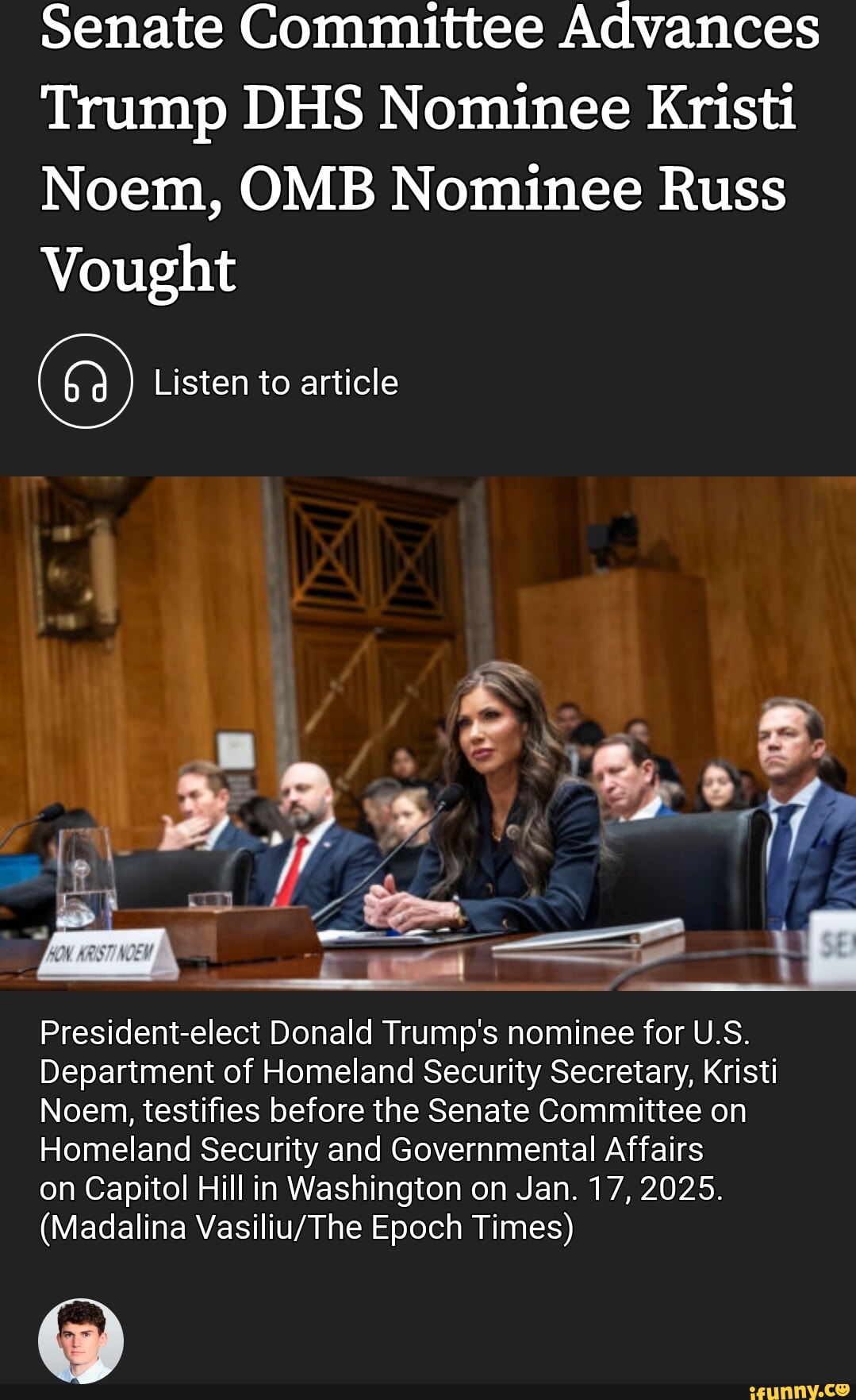 Senate Committee Advances Trump DHS Nominee Kristi Noem, OMB Nominee ...