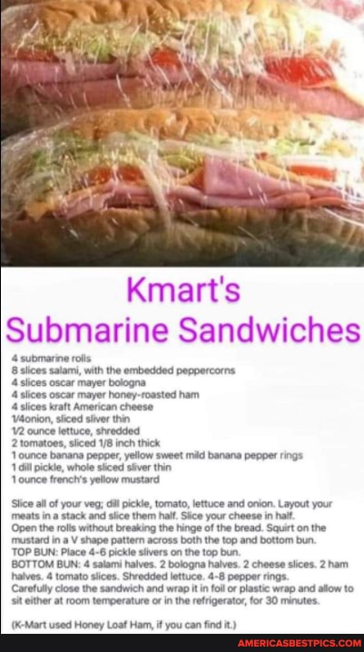 Kmart's Submarine Sandwiches 4 submarine rolis slices salami, with the ...