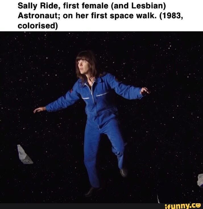 Sally Ride, first female (and Lesbian) Astronaut; on her first space ...