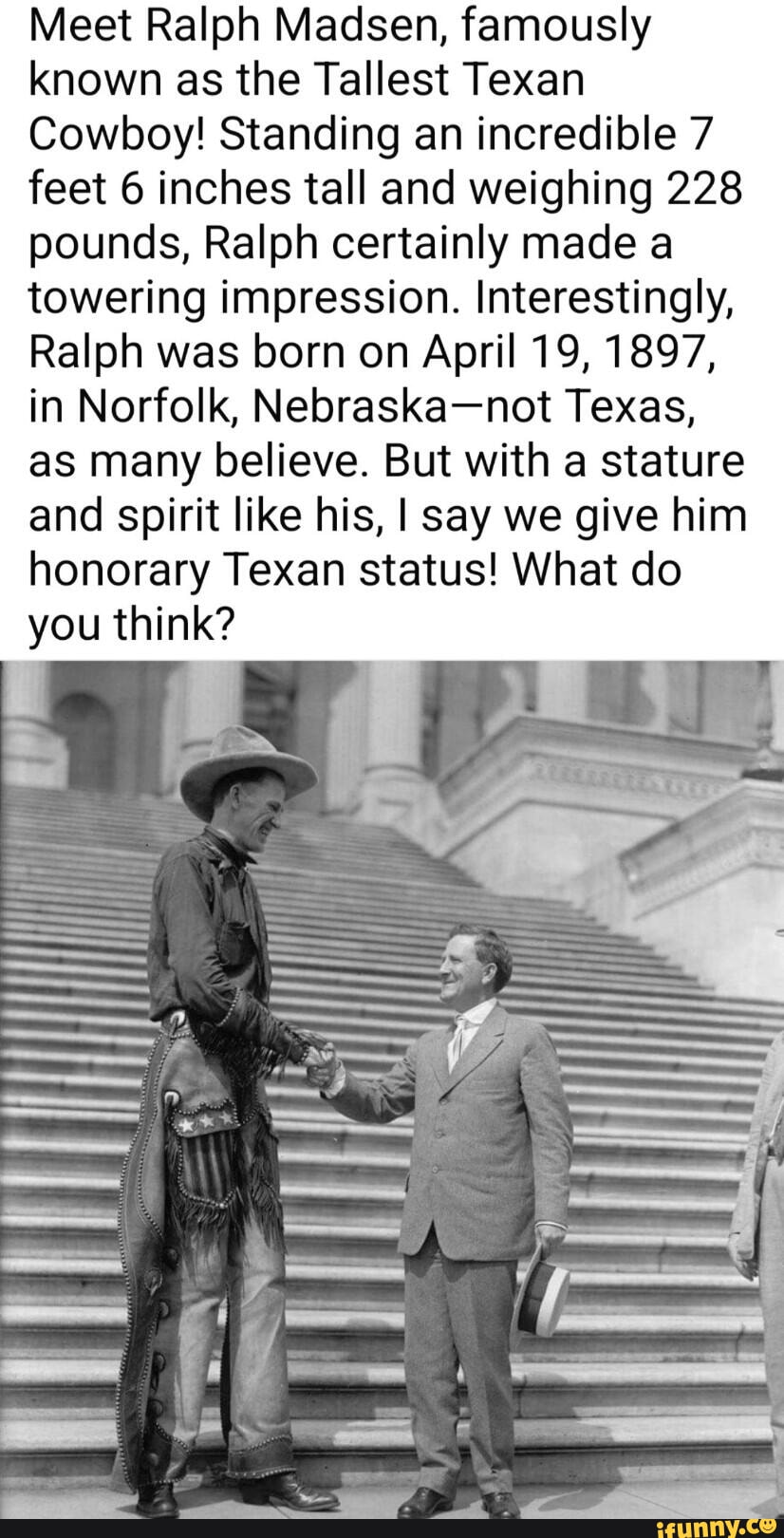 Meet Ralph Madsen, famously known as the Tallest Texan Cowboy! Standing ...