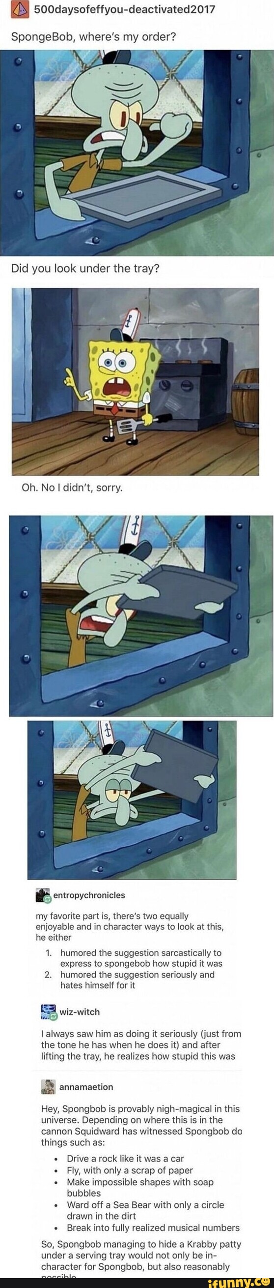 SpongeBob, where's my order? Did you look under the tray ...