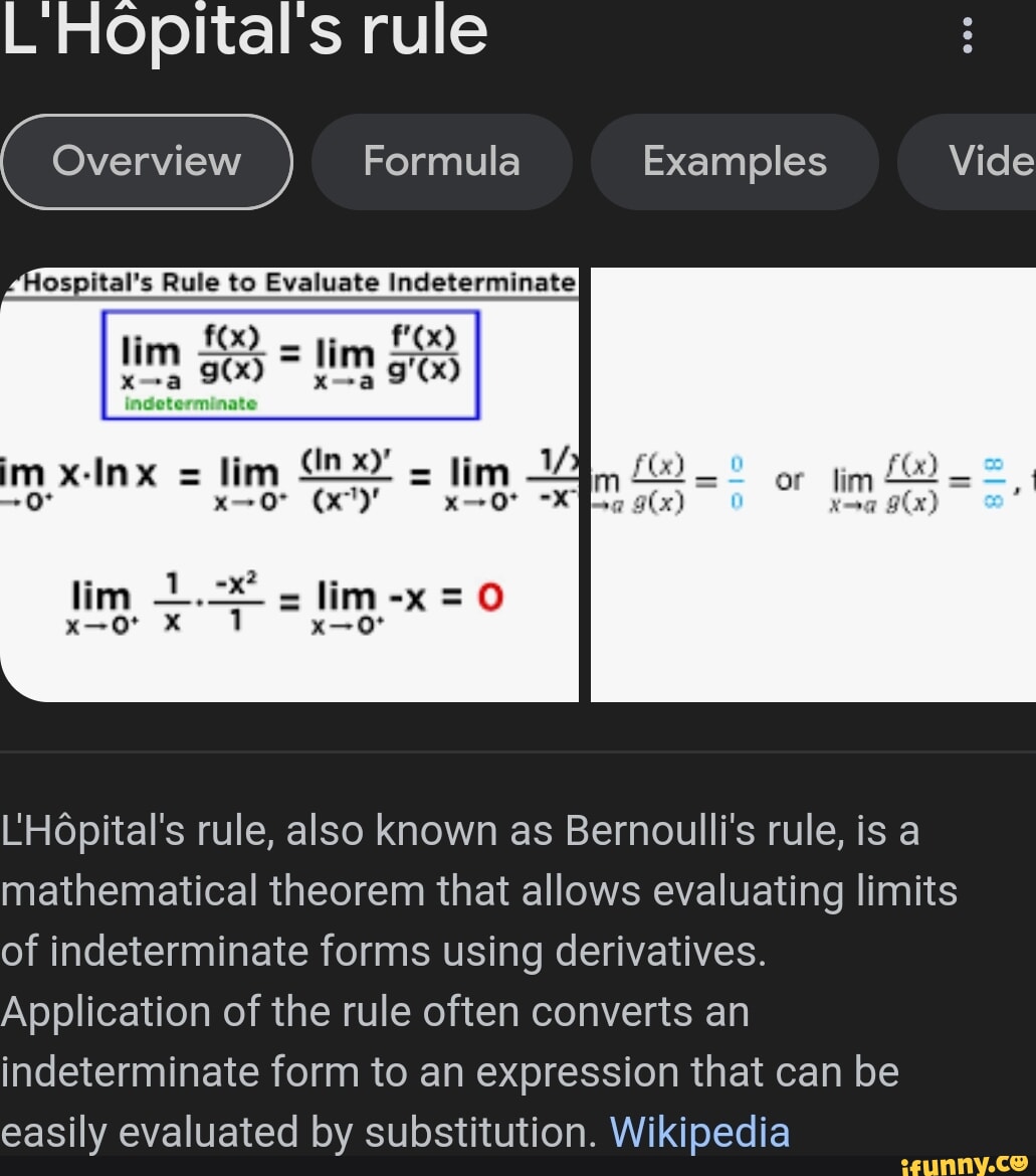 Hopital's rule I Overview Formula Examples Vide ospital's Rule to ...