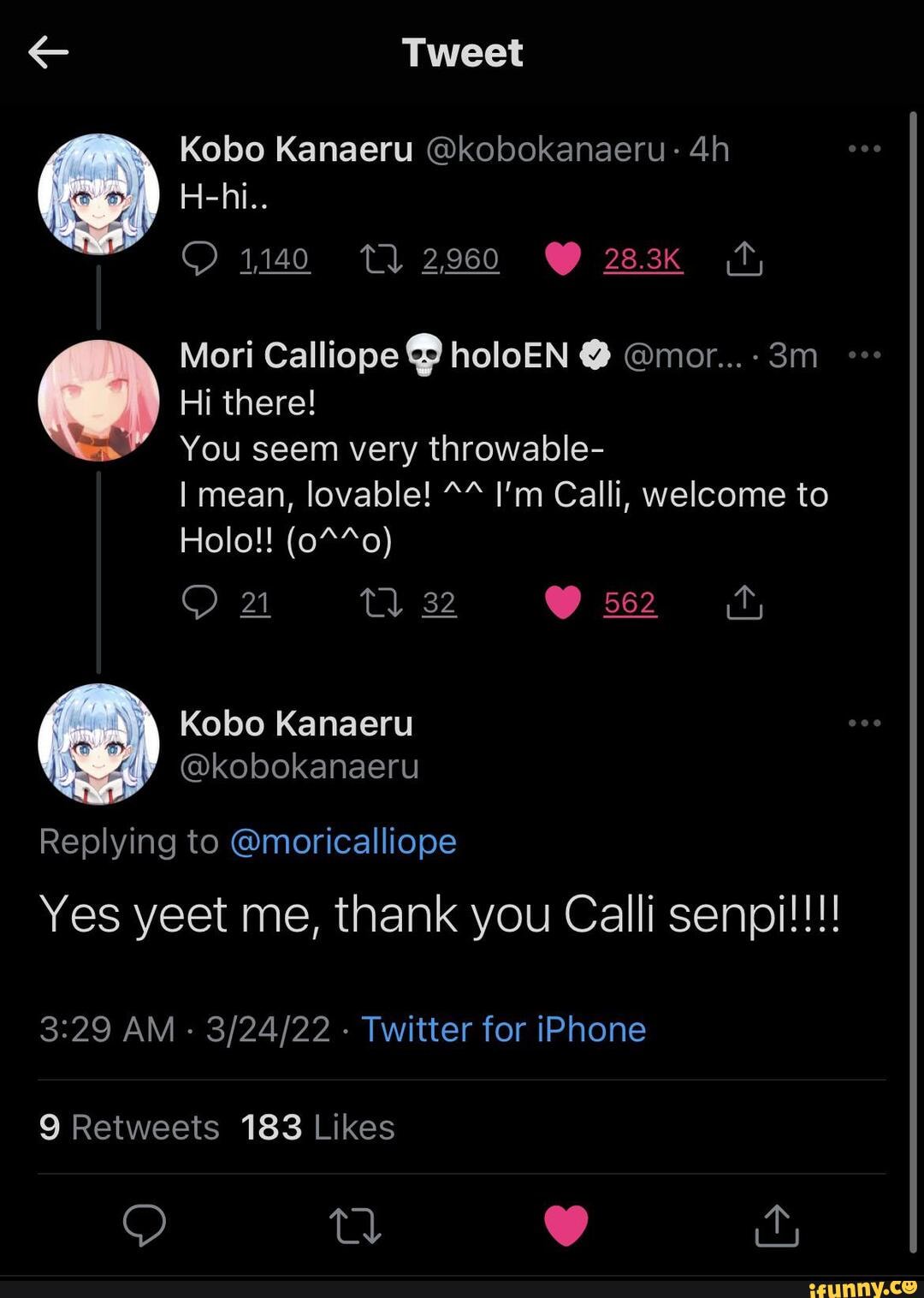 Tweet Kobo Kanaeru @kobokanaeru: H-hi.. 1140 2960 t Mori Calliope ...