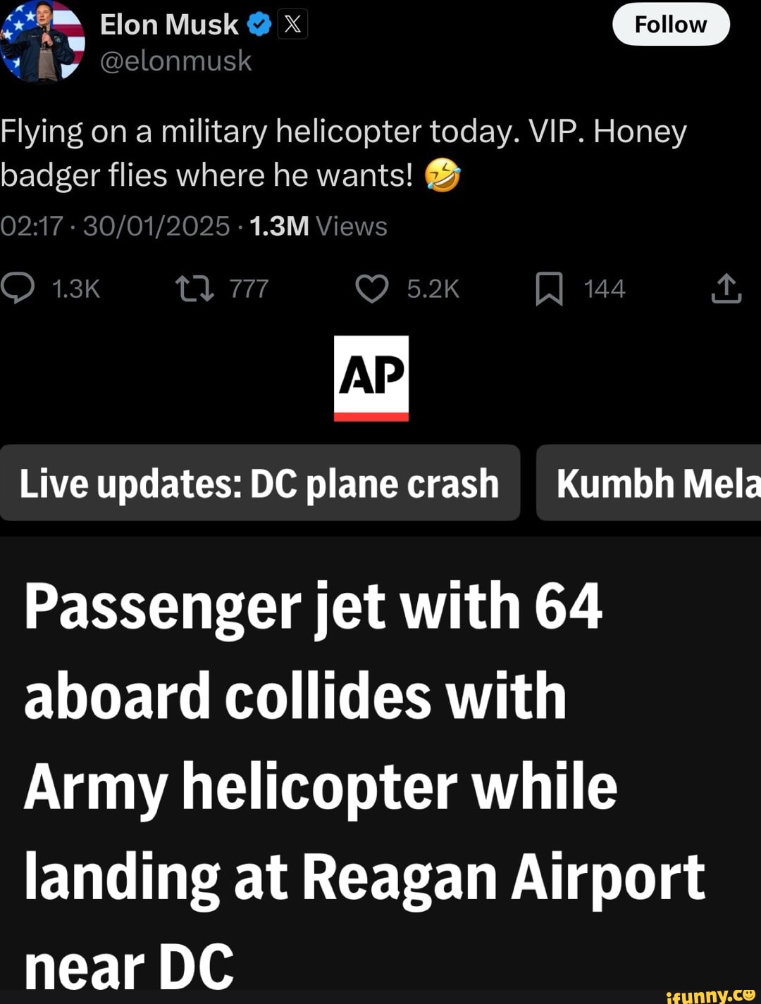 Follow Elon Musk Flying on a military helicopter today. VIP. Honey ...