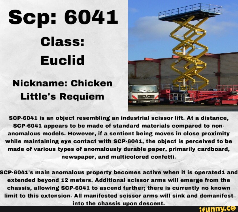 Scp: 6041 Class: Euclid Nickname: Chicken Little's Requiem SCP-6041 is ...