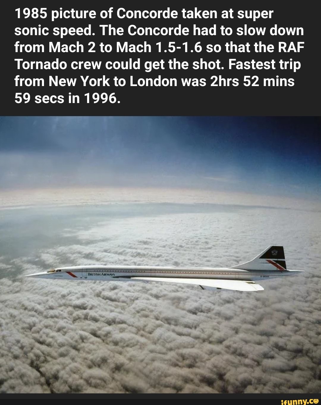 1985 picture of Concorde taken at super sonic speed. The Concorde had ...