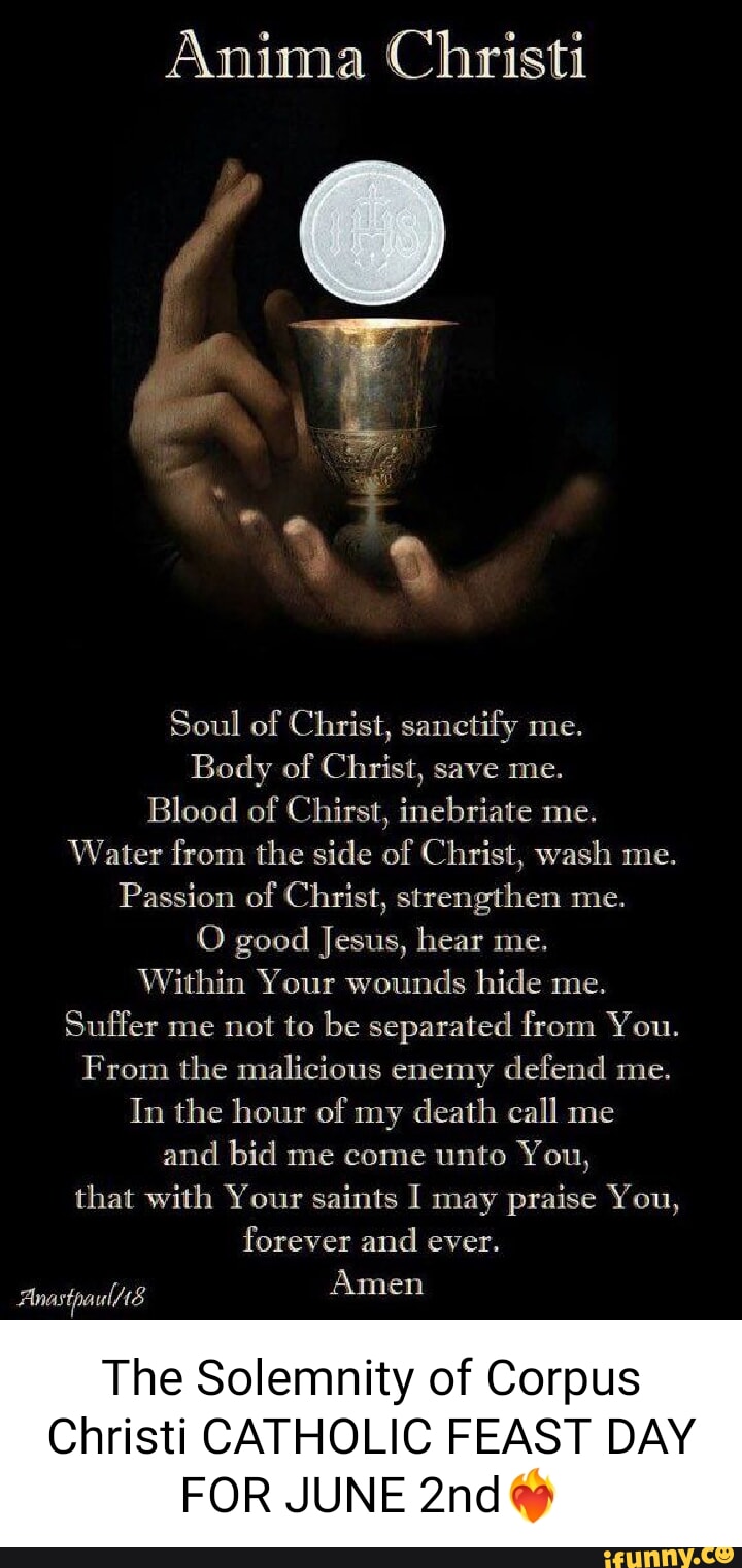 Anima Christi Soul of Christ, sanctify me. Body of Christ, save me ...