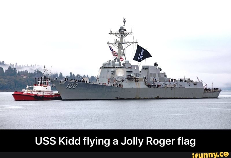 USS Kidd flying a Jolly Roger flag - USS Kidd flying a Jolly Roger flag ...