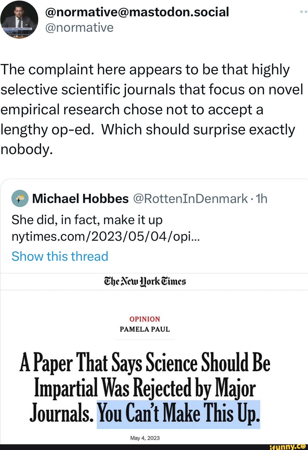 @normative The complaint here appears to be that highly selective ...