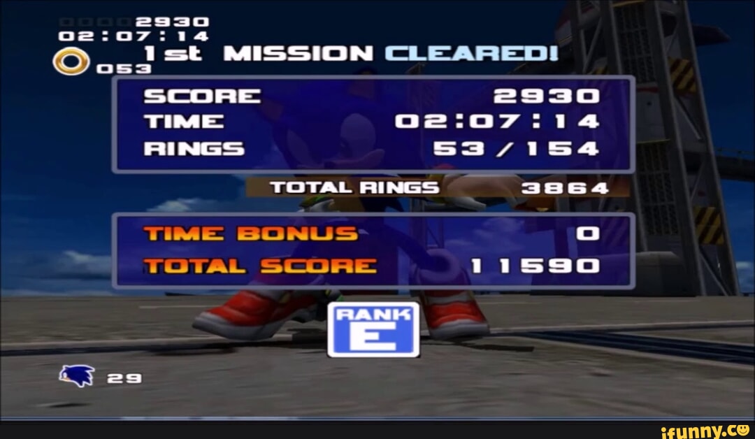 E2s30 Ist MISSION CLEARED! SCORE 29330 OF :14 TIME RINGS 7154 TOTAL ...