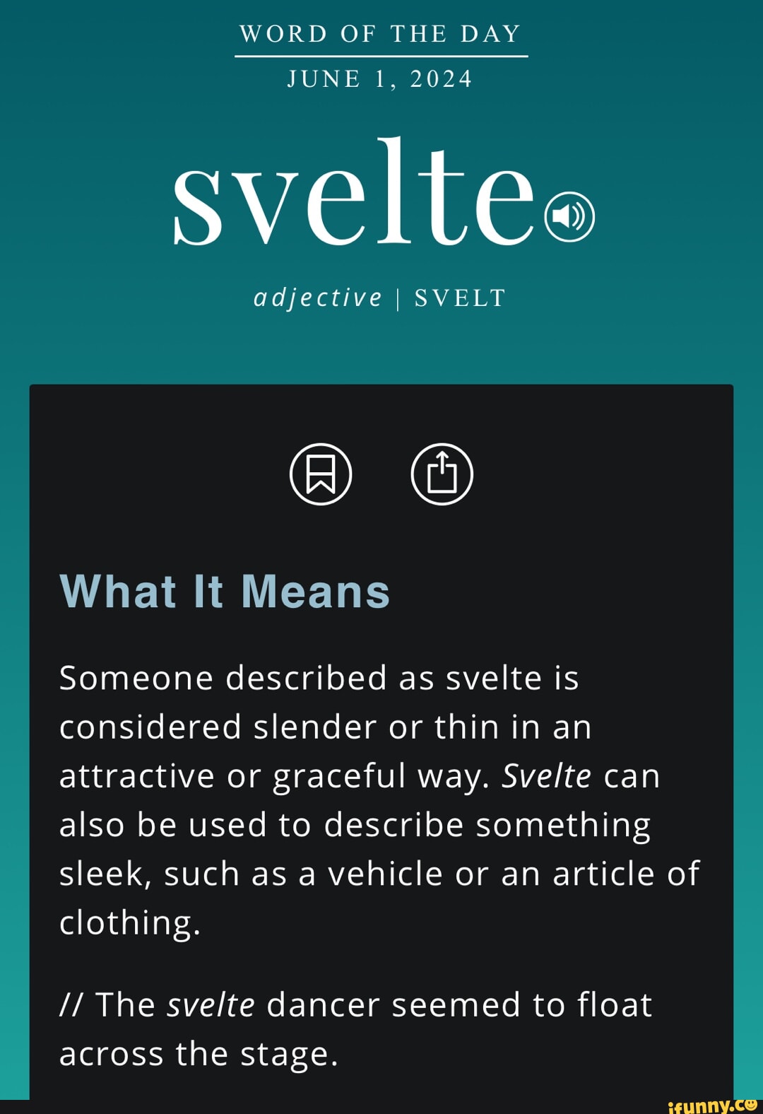 WORD OF THE DAY JUNE 1, 2024 sveltee adjective I SVELT What It Means ...